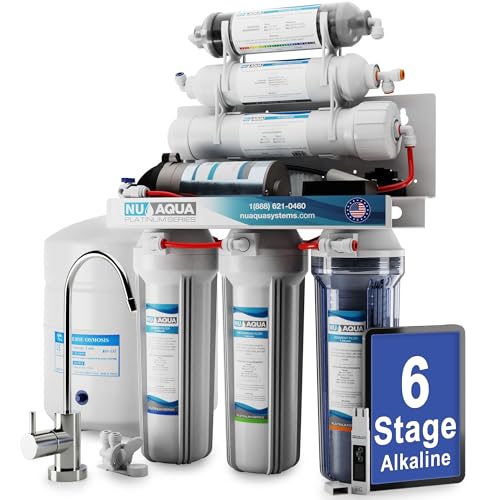NU Aqua 6-Stage Alkaline Under Sink Reverse Osmosis Water Filter System - Booster Pump - 100 GPD RO Filtration w/Faucet & Tank - Remineralization - 100GPD Undersink - Home & Kitchen Drinking Purifier