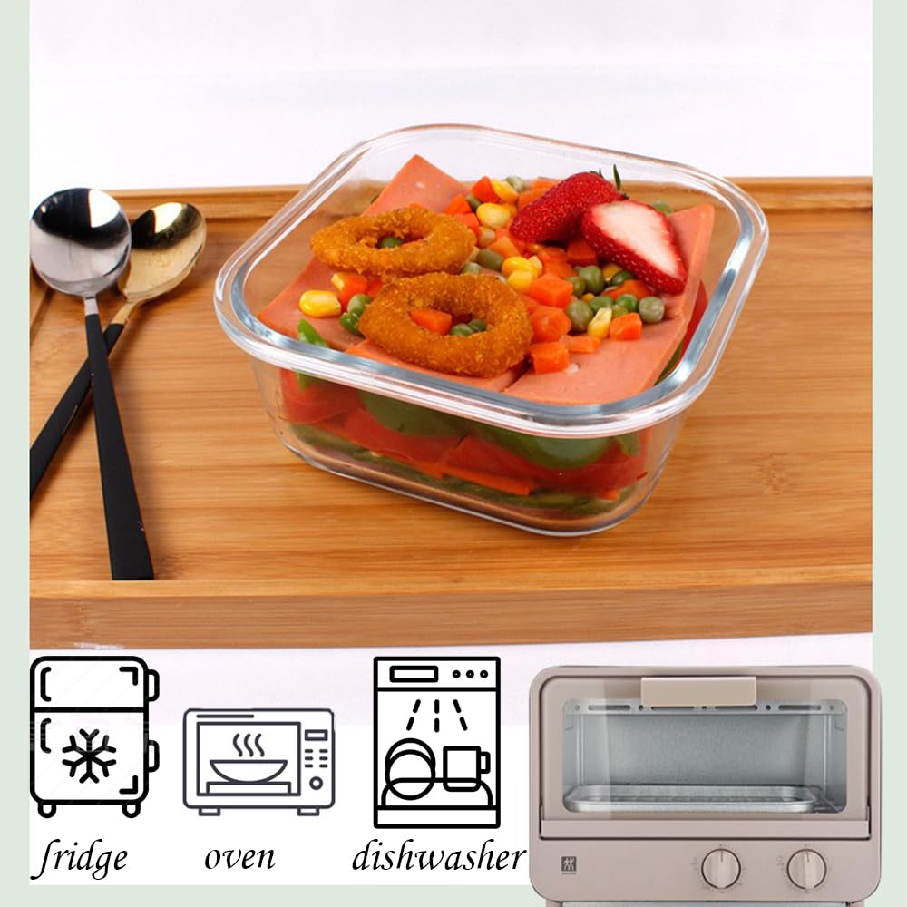 R.repad yay Square Glass Food Storage Containers, Small Square Glass Containers With Airtight Lids, 14oz Glass Meal Prep Containers, Glass Leak-proof Soup Container, Microwave Freezer Safe -(4PC)