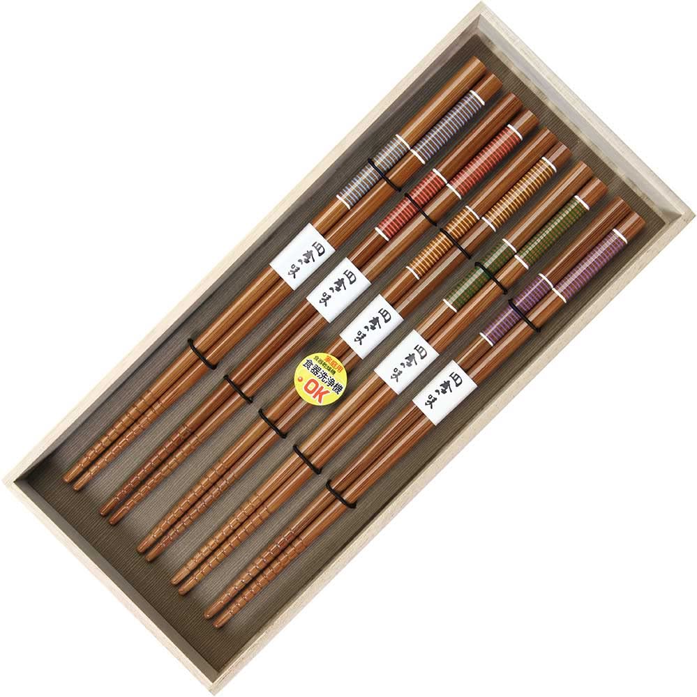 Koito Small Bands Japanese Wood Chopsticks, 5 Pairs, 8.87 Inches Long, Made in Japan