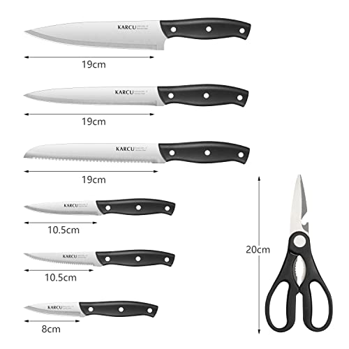 Knife Block Set, Karcu 13-Piece Kitchen Knife Block Set, High-Carbon Stainless Steel Blades with Pine Wood Knife Block