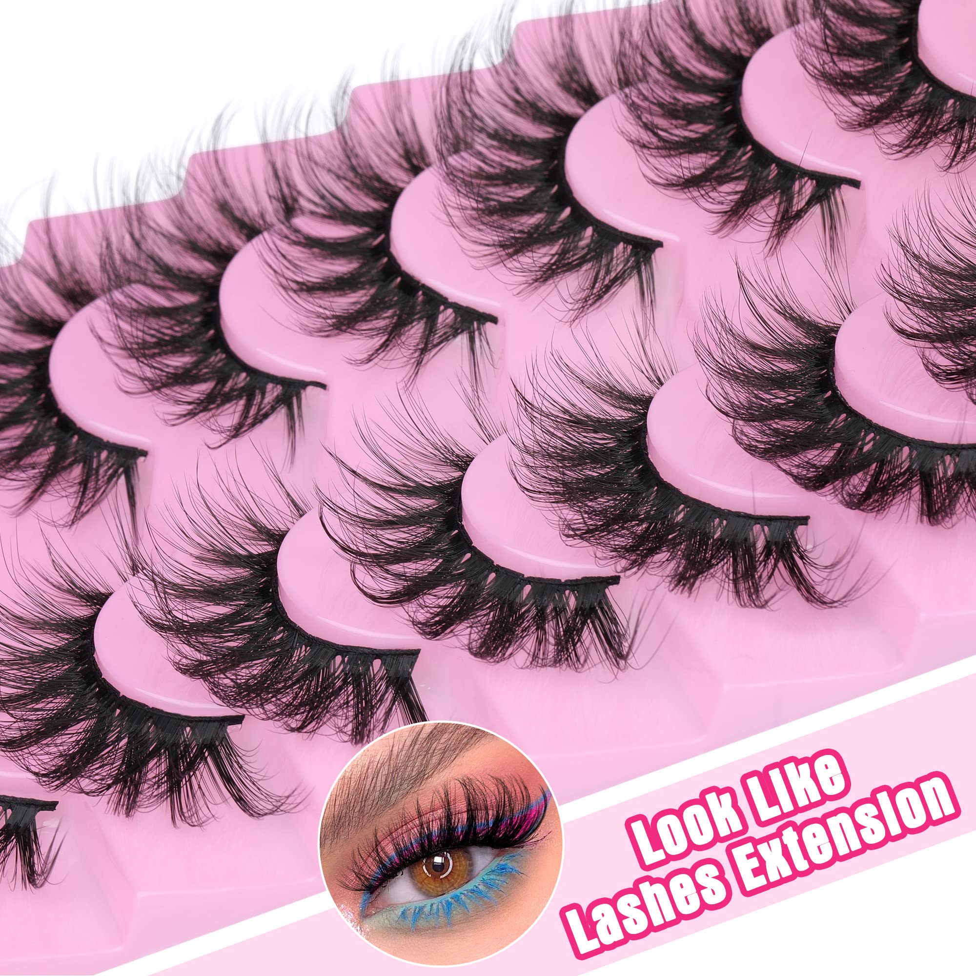 Mink Lashes Fluffy Wispy False Eyelashes Dramatic Look Pleell 20mm Long Full Volume Fake Lashes 8 Pairs Pack