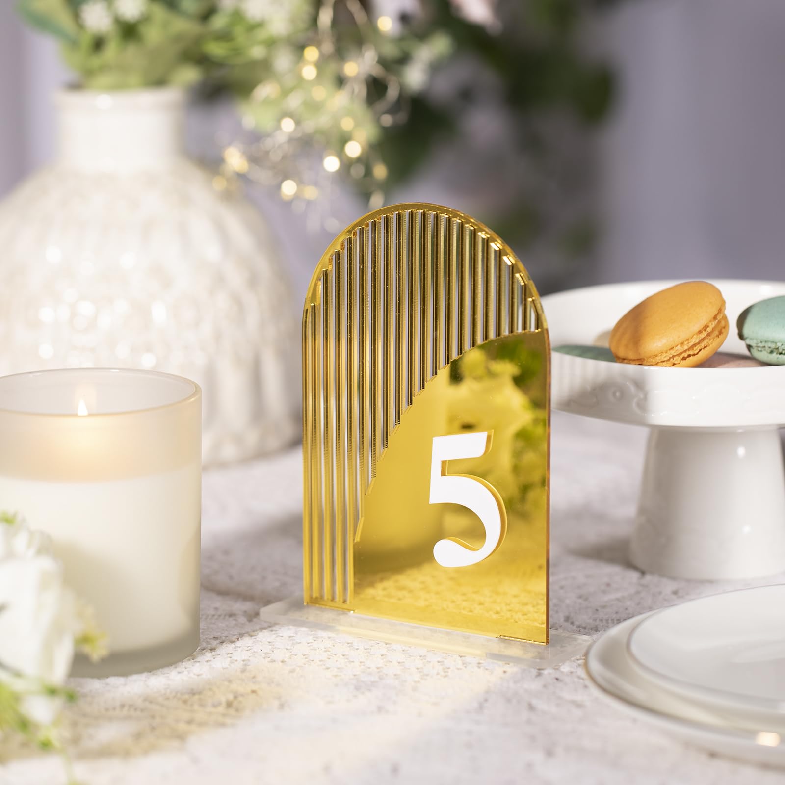 Sage Nation 15 pcs Gold Arch Wedding Table Numbers, 4x6 inch Acrylic Table Numbers, 3-D Mirrored Signs With Stands Perfect for Wedding Reception, Party, Restaurant, Event Decor