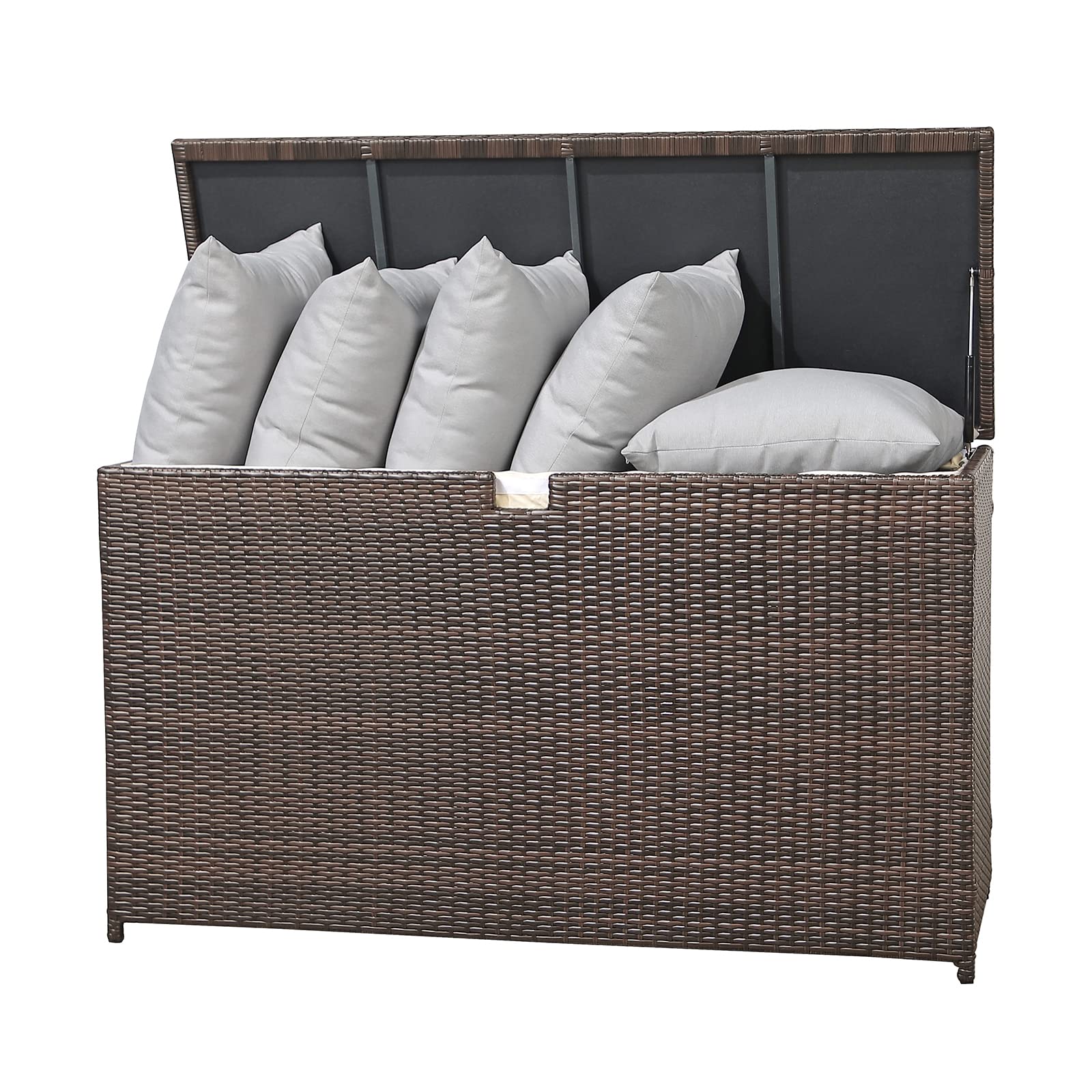 Patiorama Outdoor Wicker Storage Box Patio Aluminum Frame Espresso Brown Wicker Cushion Storage Bin Deck Box, 120 Gallon