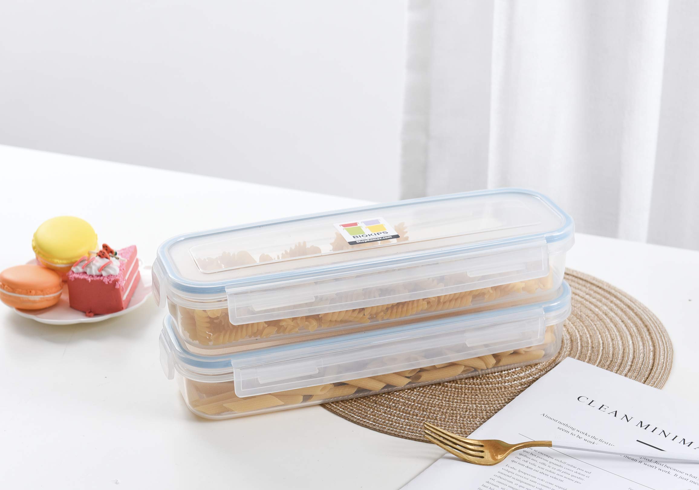 Komax Biokips Pasta Storage Containers Set of 4 – BPA-Free Rectangular Plastic Containers with Lids – Microwave & Dishwasher Safe Airtight Containers – Noodle, Pasta, & Spaghetti Container (33 oz)