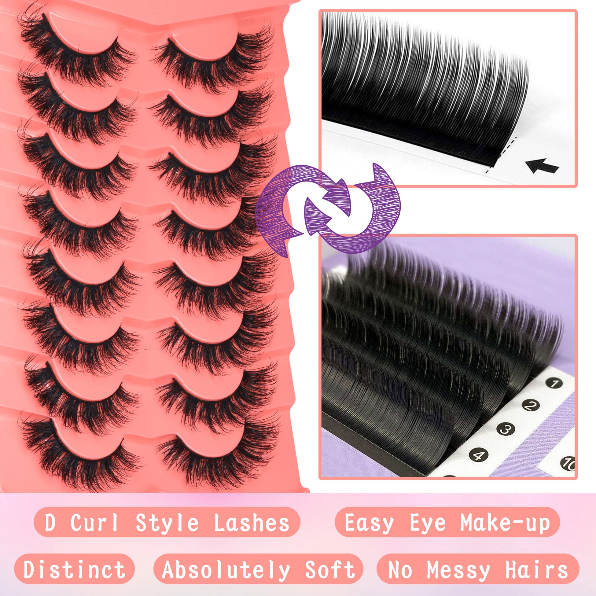 Mink Lashes Natural Look False Eyelashes Cat Eye Lashes Flat Wispy Lash 3D Strips Lashes 8 Pairs Fake Eyelashes Extension by Winifred