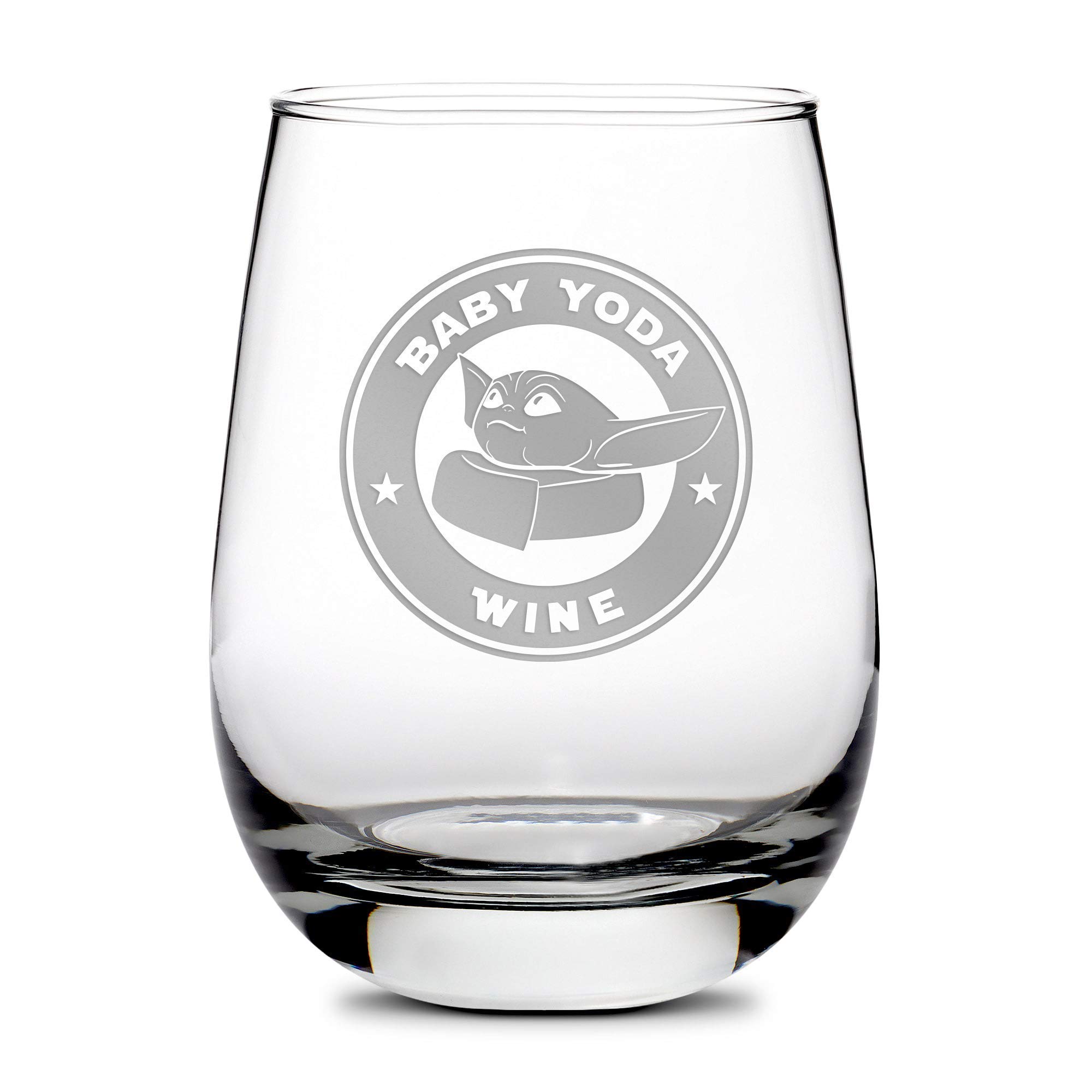 Integrity Bottles, Baby Yo Wine, Premium Stemless Wine Glass, Handmade, Handblown, Hand Etched Gifts, Sand Carved, 16oz