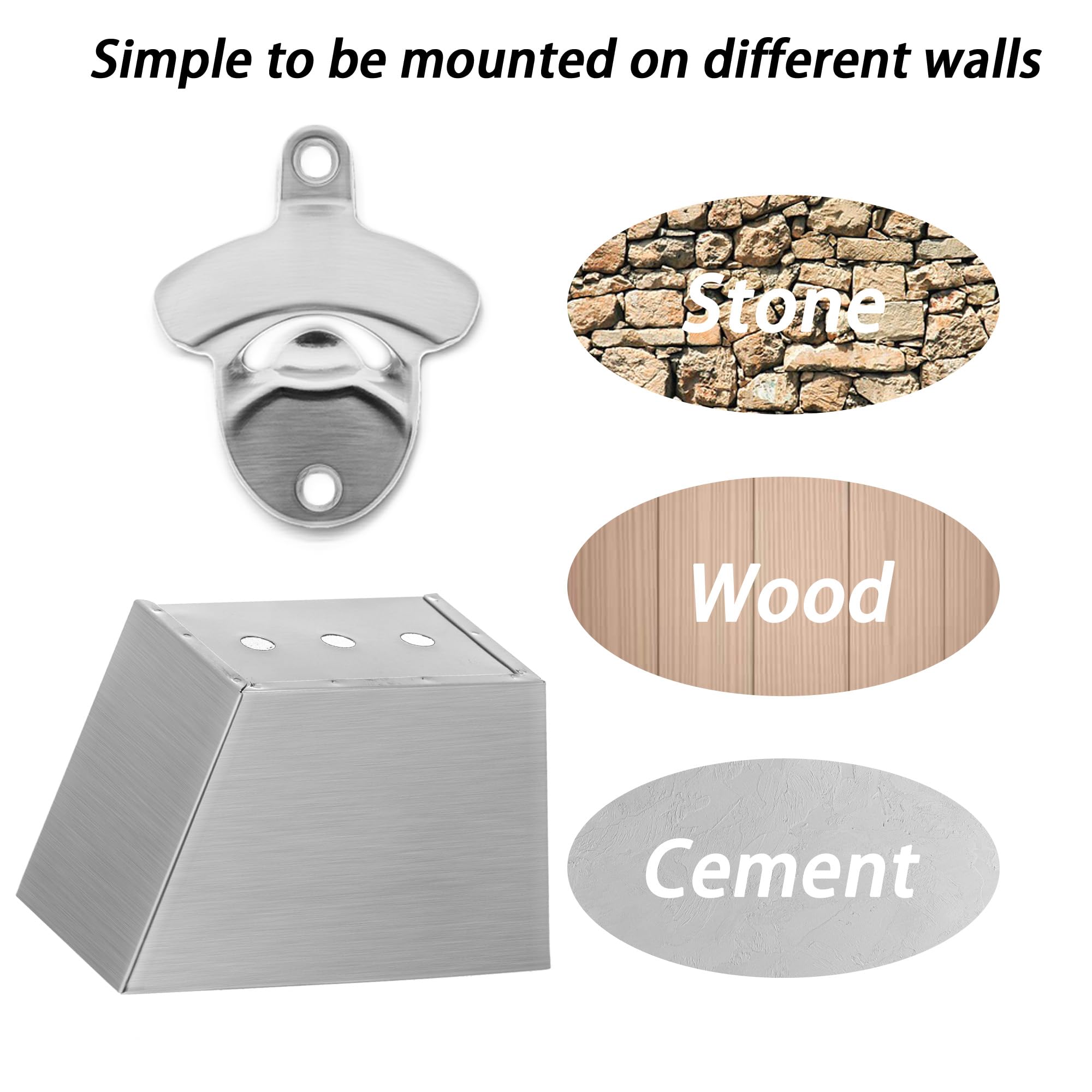 Luwanburg Wall-Mounted Bottle Opener 304 Stainless Bottle Cap Catcher with Hole, Outdoor Wall Mounted Bottle Opener used for Seashore/Boat