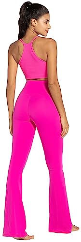 Sunzel Flare Leggings, Crossover Yoga Pants for Women with Tummy Control, High-Waisted and Wide Leg Hot Pink