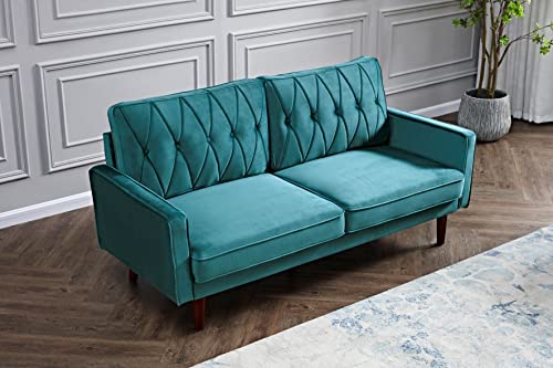 US Pride Furniture US Pride Funiture Modern Style Upholstered Tufted 69.3'' Wide 3 Seater Sofas, Blue Green