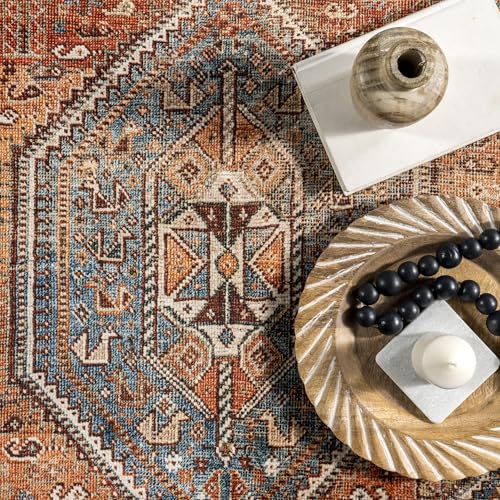 nuLOOM 5' x 8' SpinClean Machine Washable Stain-Resistant Area Rug Low Profile for Living Room, Bedroom, and Dining Room, Ashen Rust