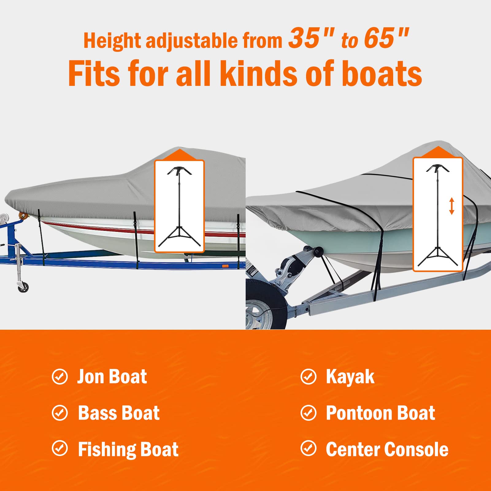 iCOVER Boat Cover Support Pole-Height Adjustable Iron Alloy Support Pole Telescoping Support System with Tripod Base for Jon Boat Pontoon Boat for Patio Furniture Cover