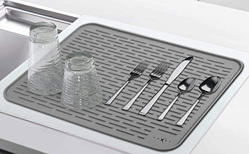 Luxet Multipurpose Premium Quality Silicone Dish Drying Mat for Kitchen, Heat Resistant, Countertop Protection, Non Slip Grip, Extra Large Trivet Size 23x17 Inches (Gray)
