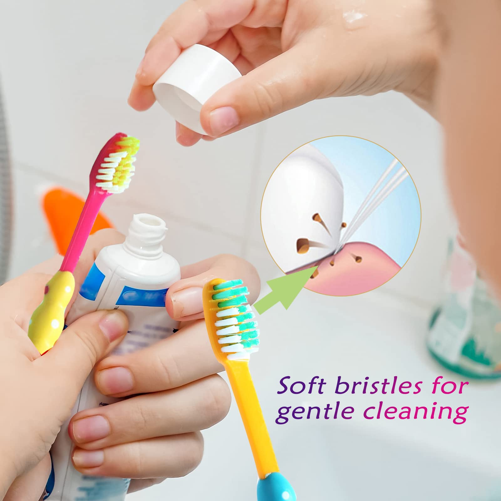 Pasuwisma Kids Toothbrush 6 Pack ,Suction Cup for Fun Storage,Extra Soft Bristle Toothbrushes for Kids