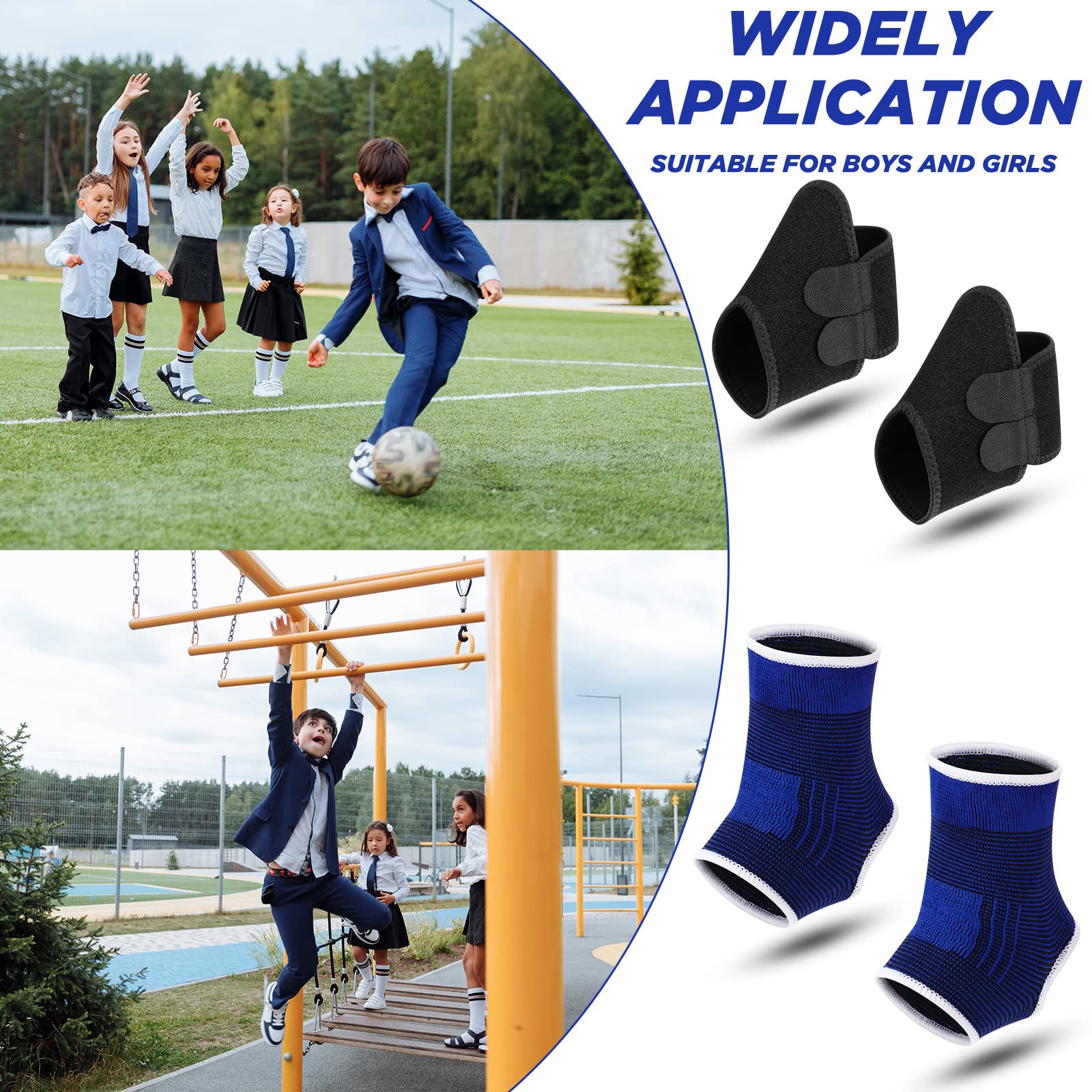 Lewtemi 4 Pairs Kids Ankle Brace includes 2 Pairs Foot Brace Supports Ankle Protector Wraps and 2 Pairs Knitted Ankle Sleeve Socks Kids Compression Socks for Sports Protection Joint Ankle Sprain