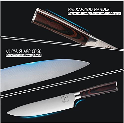 Kitchen Knife Set with Block, imarku 16-Piece Japanese Kitchen Knife Set, Ultra Sharp Stainless Steel Knife Set with Removable Block and Knife Rod