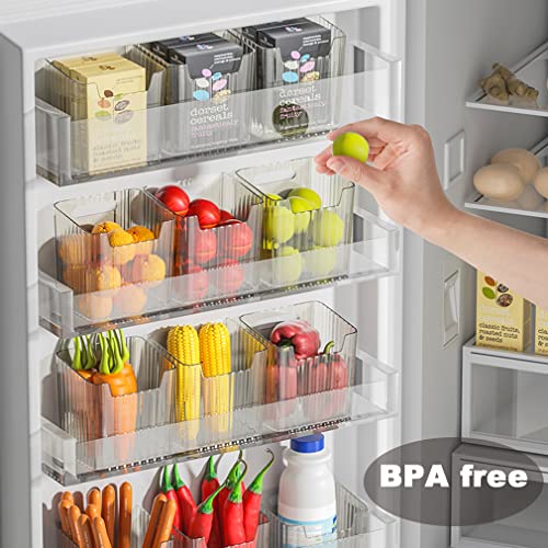 Refrigerator Door Organizer Bins - Hyjjlele 6 Pack Clear Plastic Food Storage Containers for Fridge, Kitchen Cabinet, BPA-Free Pantry Organization and Storage