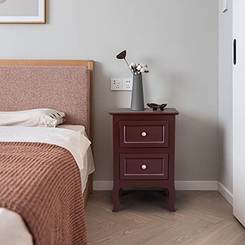 Royard Oaktree Upgraded Set of 2 Wooden Side Table with 2 Drawers Farmhouse Bedside Table with Storage for Bedroom Living Room,Brown