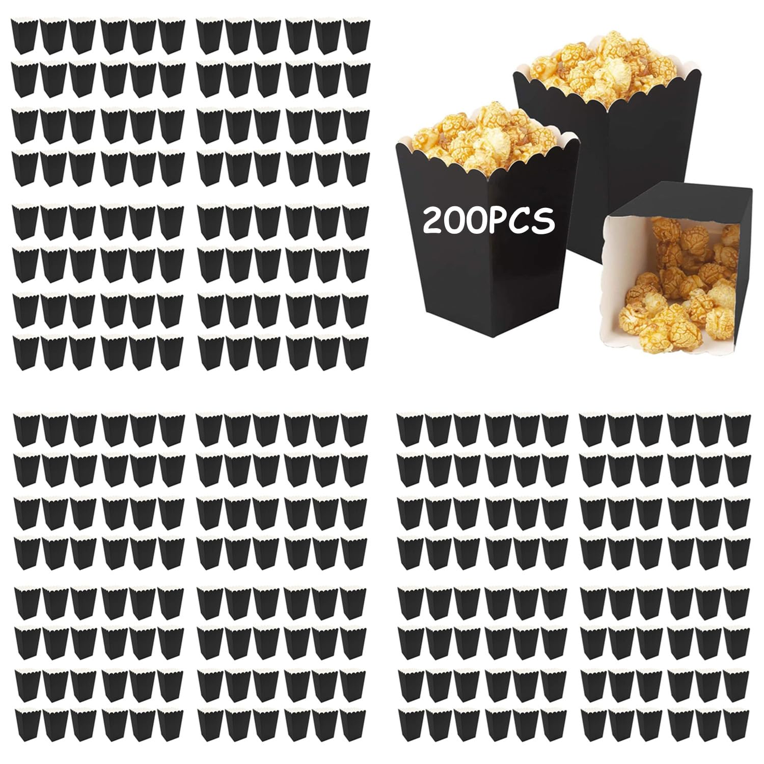 RHBLME 200 Pcs Black Popcorn Boxes for Party, Mini Popcorn Boxes Bulk, Collapsible Small Popcorn Boxes, Portable Paper Popcorn Boxes for Movie Theater, Birthday Parties, Halloween, Christmas