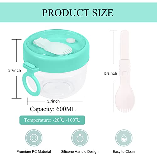 Overnight Oat Containers with Lids and Spoons 2PCS, 20oz Portable Plastic Yogurt Jars, Leak-proof Large Capacity Dessert Cups for Yogurt Breakfast On The Go Cups, Oatmeal Jars Snack Containers