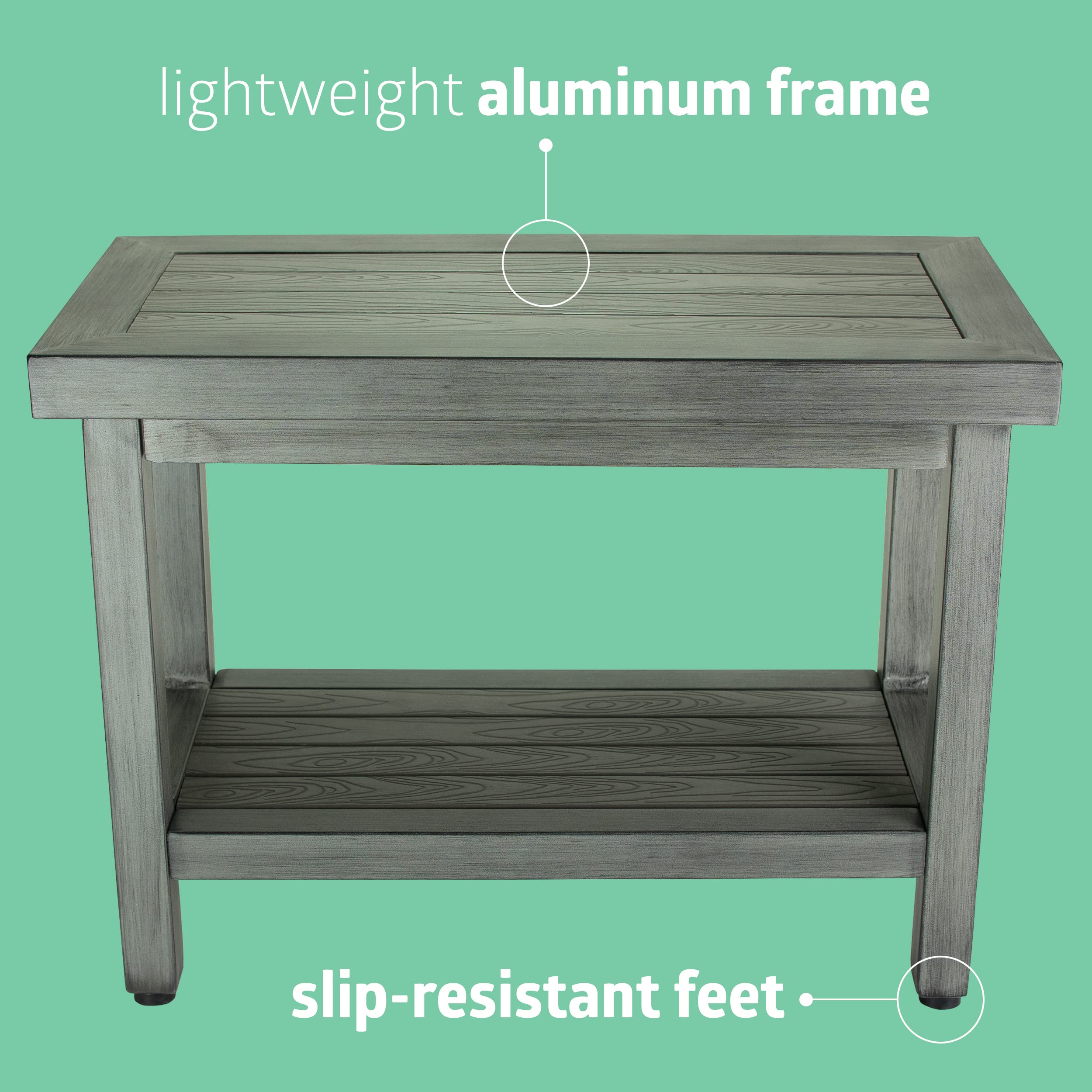 Medline Faux Teak Bathroom Bench, Aluminum Shower Bench with Teak-Like Appearance,Gray
