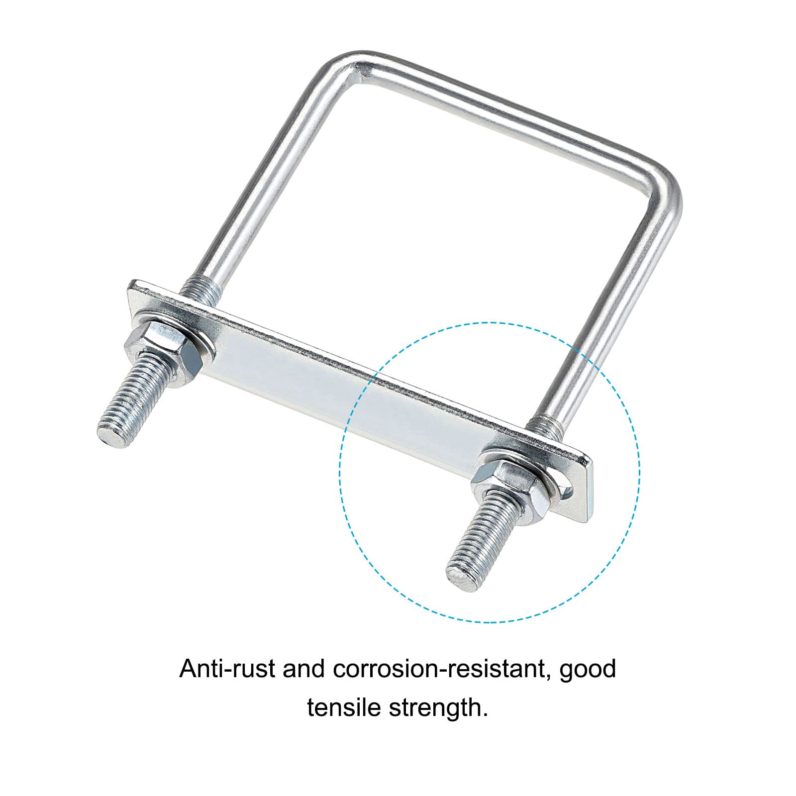 METALLIXITY U Bolts 2 Sets (M8x70x120mm), Square U Bolt Carbon Steel with Accessories - for Construction, Pipe