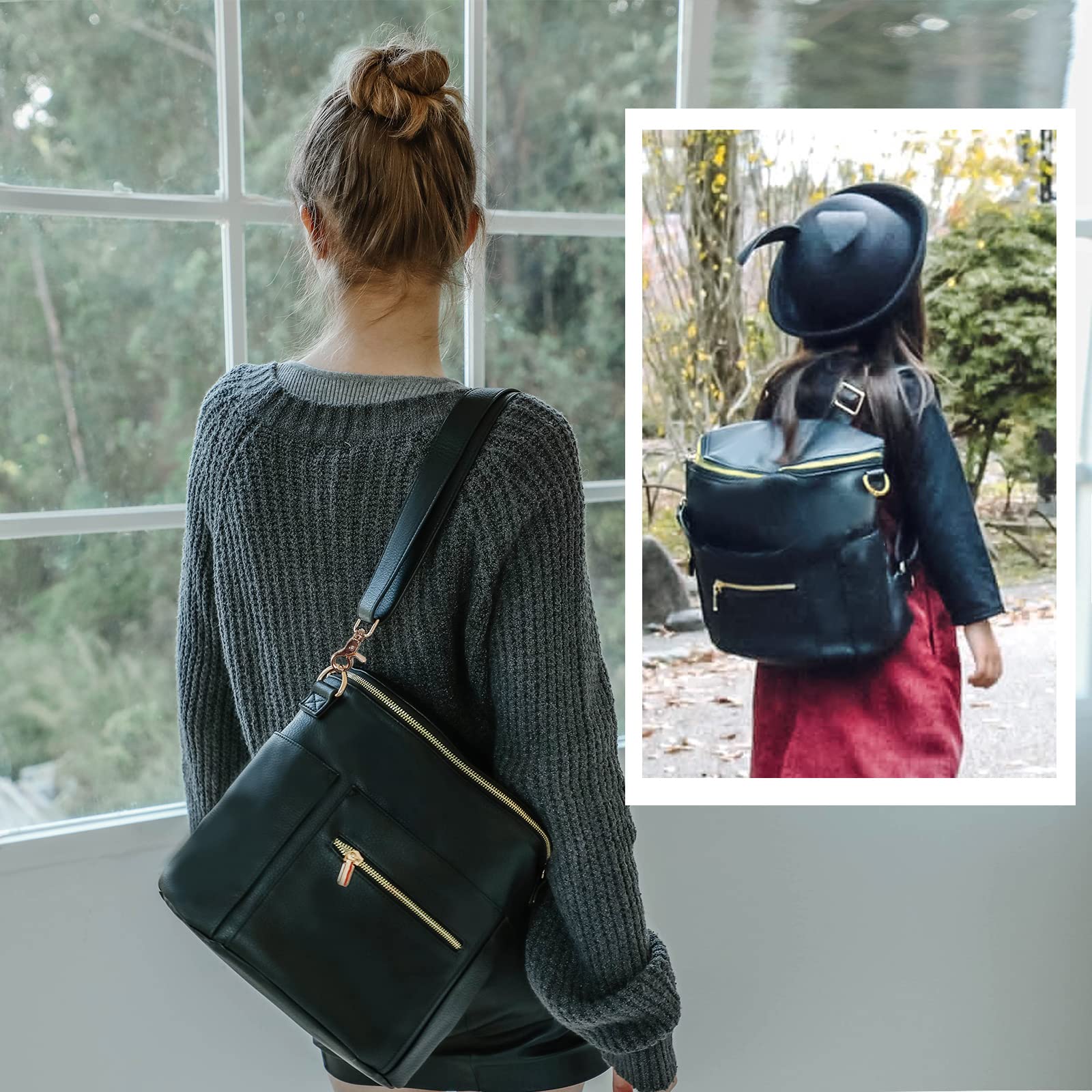 miss fong Mini Diaper Bag Backpack, Baby Bag,Leather Diaper Bag Tote, Diaper Tote Bag Backpack Pom Pom Keychain Bundle