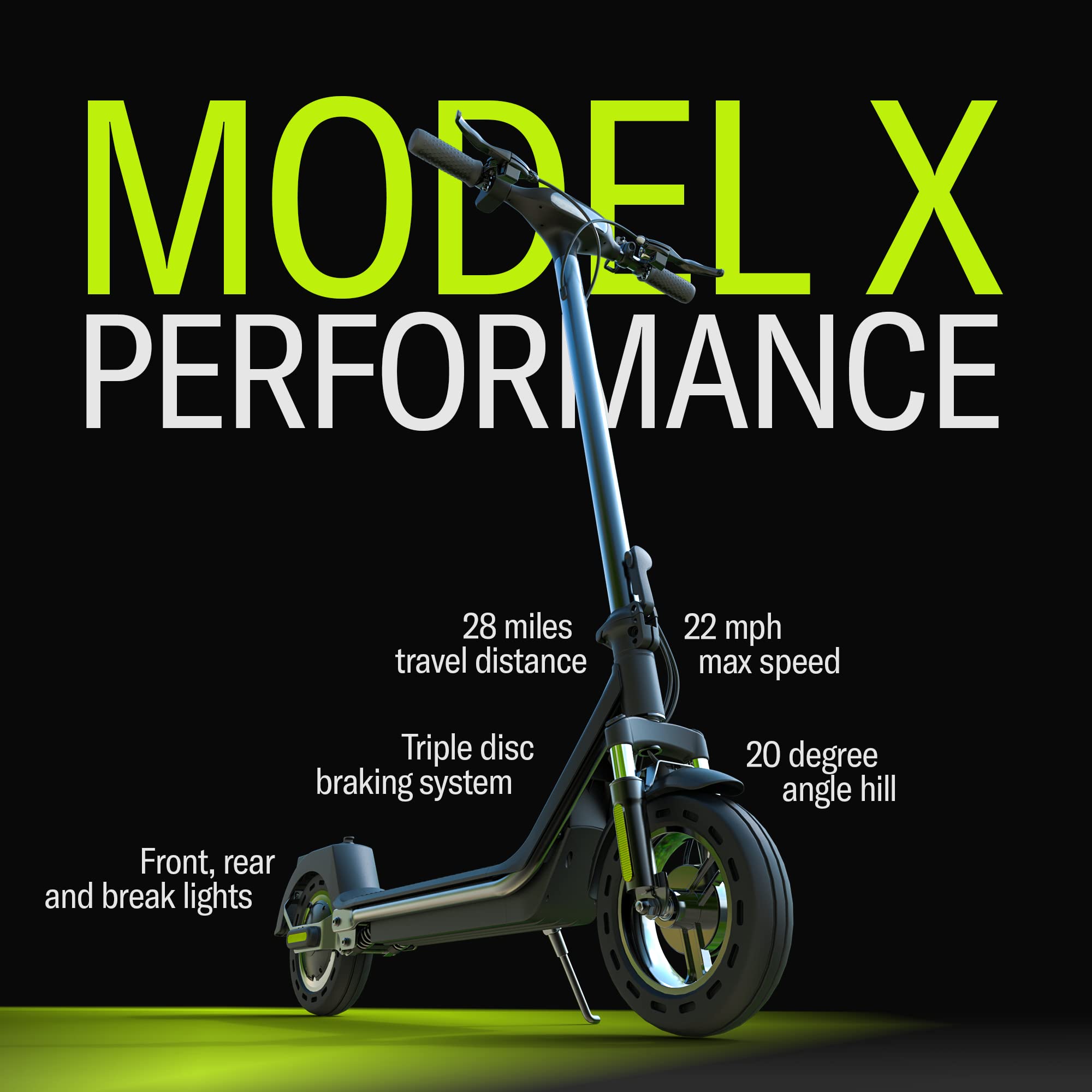 Lazy BOT X Electric Scooter 500W (850W Max) Motor, Best Battery up to 32 Mile Range, 25 MPH, Triple Pro-Disc Brakes, 10" Tires, Headlight, Front + Rear Suspension