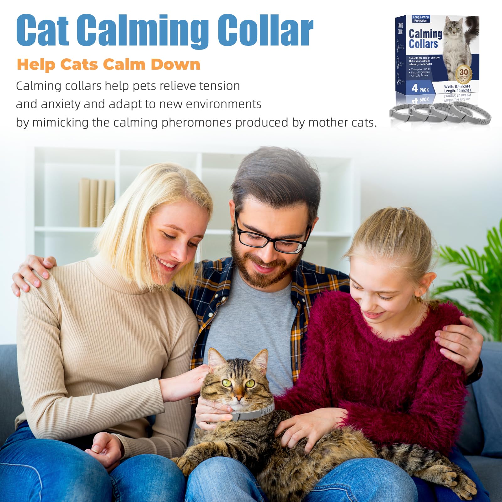 Nupec Calming Collar for Cats,Cat Pheromone Collar4-Pack,15-Inch Length-Adjustable, Cat Calming Collar Can Quickly Help Cats Overcome Anxiety,Stress Relief Time Lasts 30 Days Effective