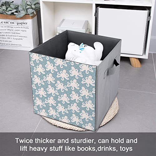 Octopus PU Leather Collapsible Storage Bins Canvas Cube Organizer Basket with Handles