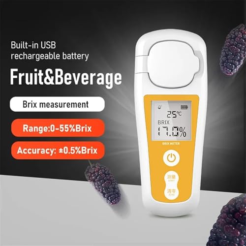 Refractometer, Rechargeable Digital Brix Meter Sugar Refractometer for Liquid Sugar Content with LCD ,Measure Fruits, Beverages, Honey for Fruit, Homebrewing, Juice, Vegetables(0-55% accuracy 0.5%)