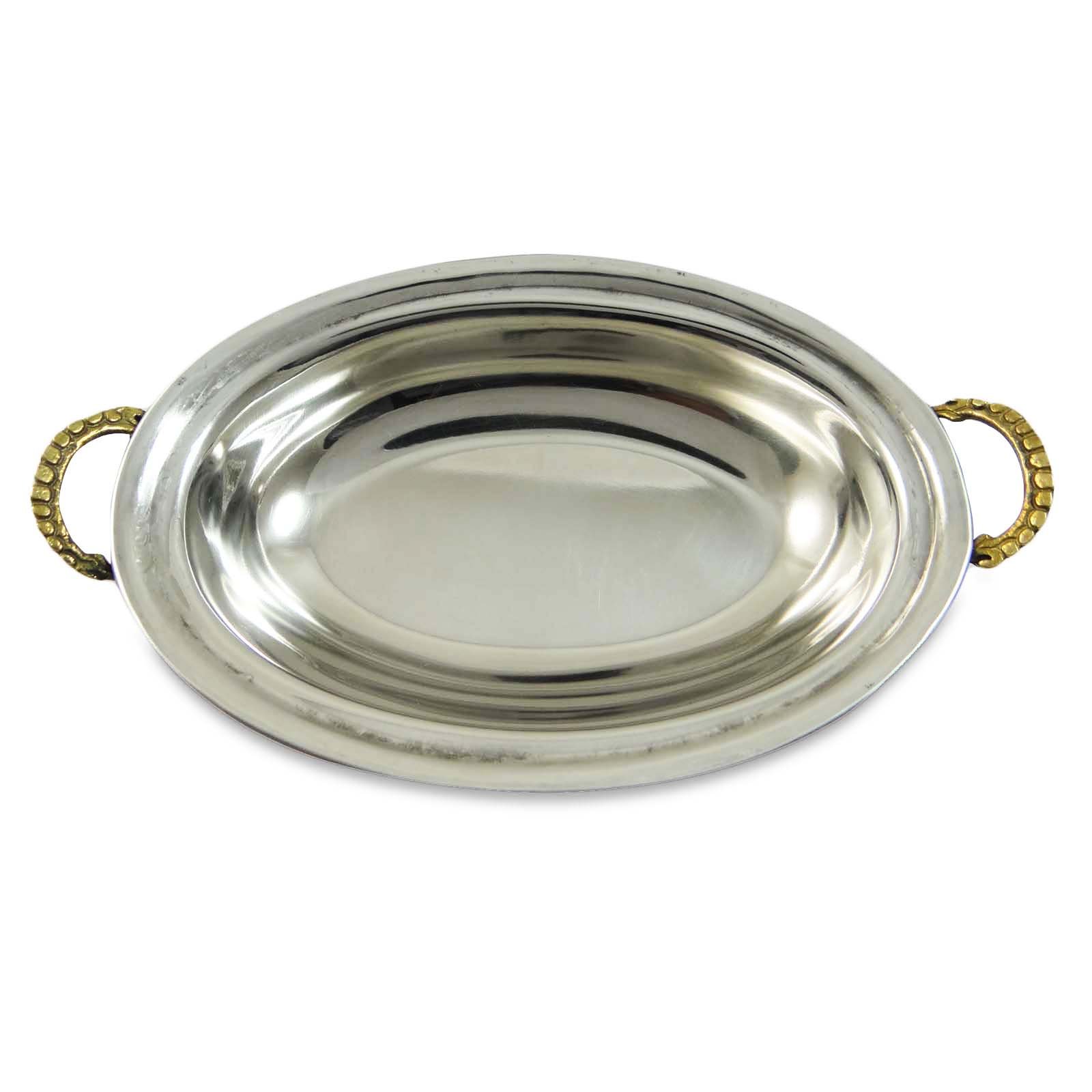 ibaexports Steel and Copper Oval Bowl Dish Tray Serving Ware Smooth Surface with Handles