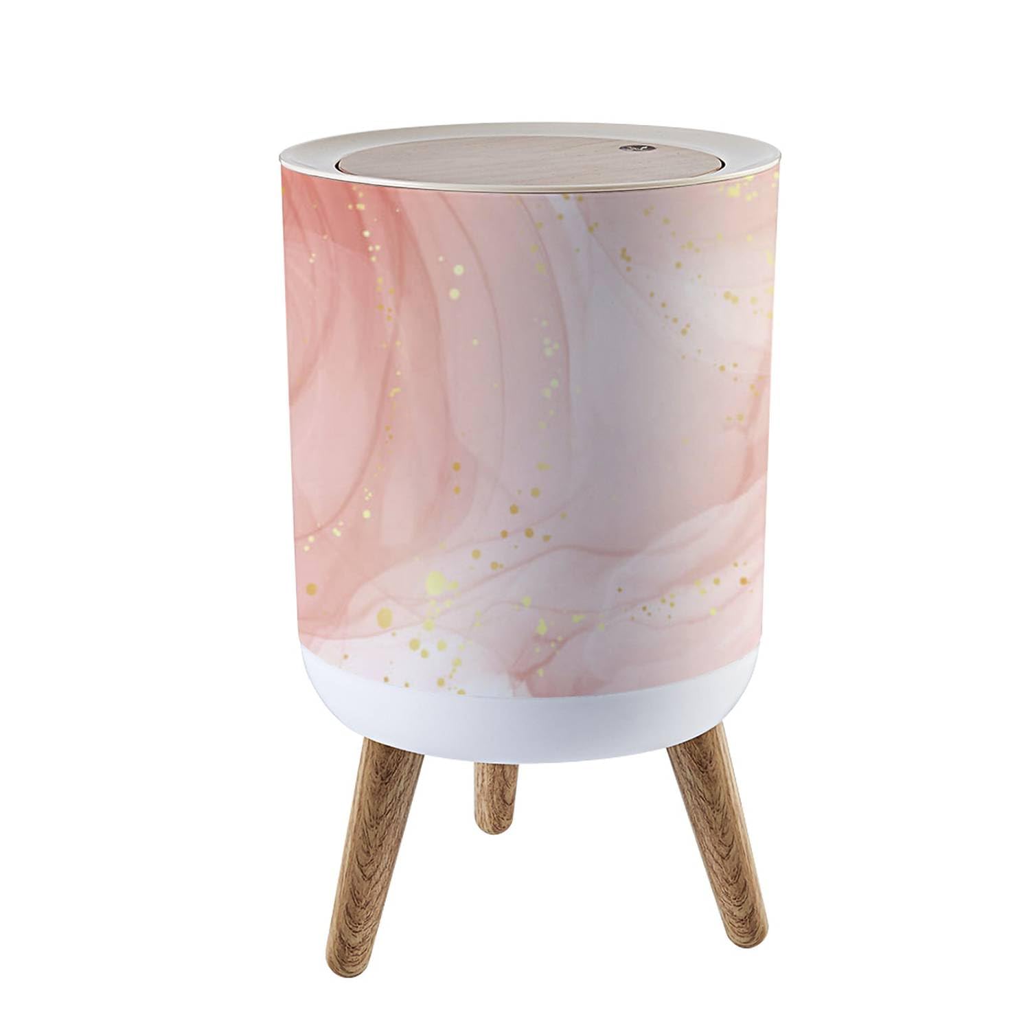Small Trash Can with Lid for Bathroom Kitchen Office Diaper Abstract dusty rose blush watercolor dots lines Pastel pink marble Bedroom Garbage Trash Bin Dog Proof Waste Basket Cute Decorative