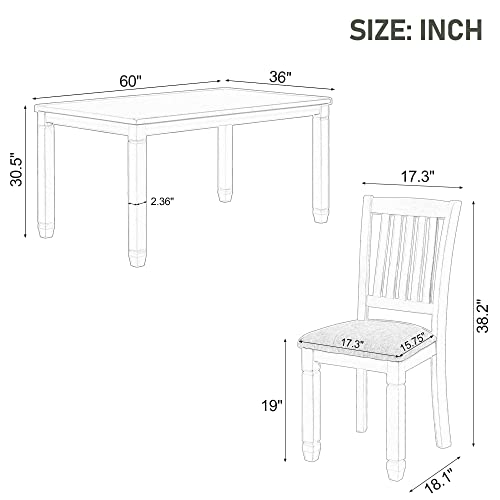 LUMISOL Farmhouse 7 Pice Dining Table Set with 6 Upholstered Chairs Solid Wood Kitchen Dining Set for Dining Room/Living Room Furniture