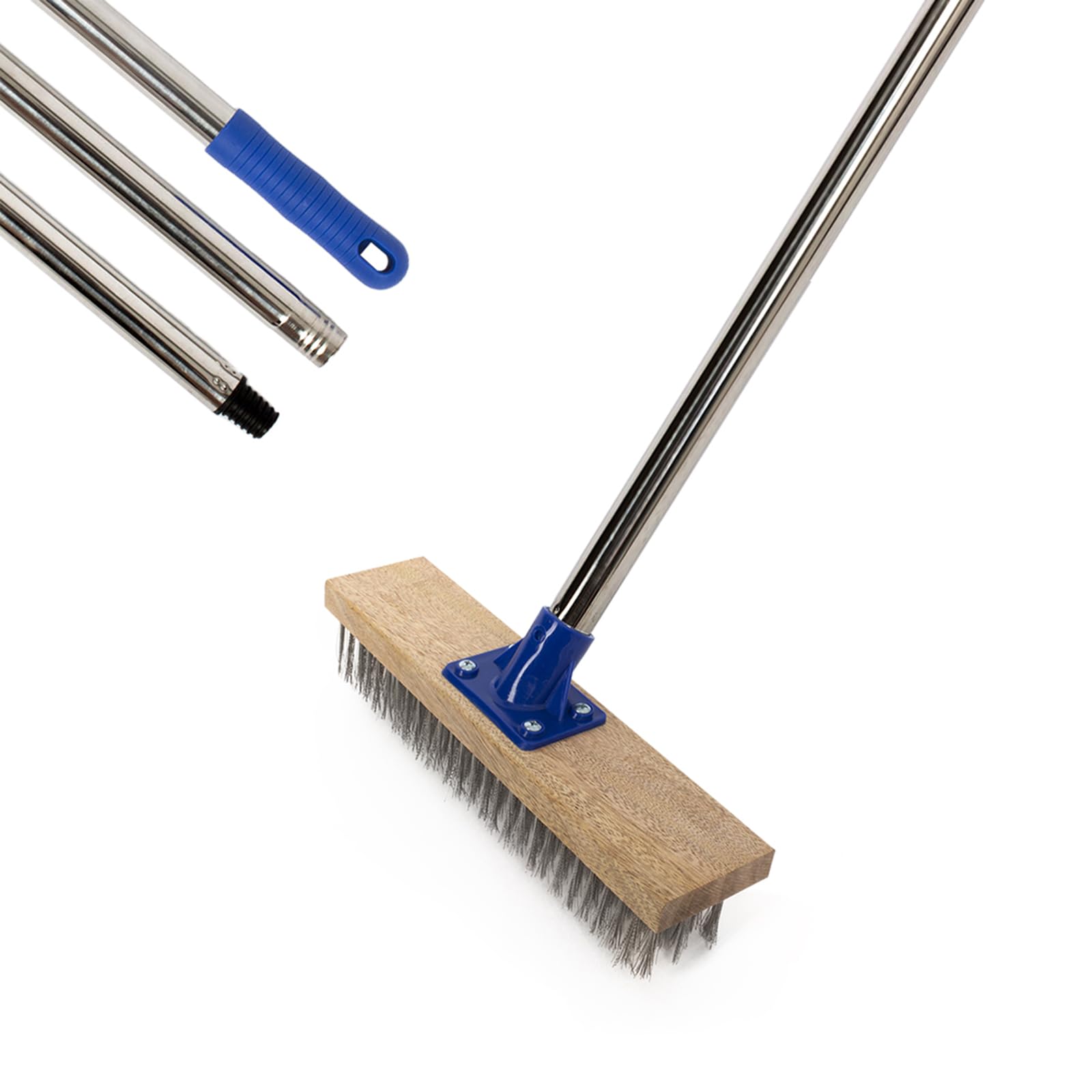 MEIBEI Deck Brush, Stainless Steel Wire with Long Handle 57", Perfect for Algae, Tough Stains on Concrete, Walkways, Patio and Swimming Pool