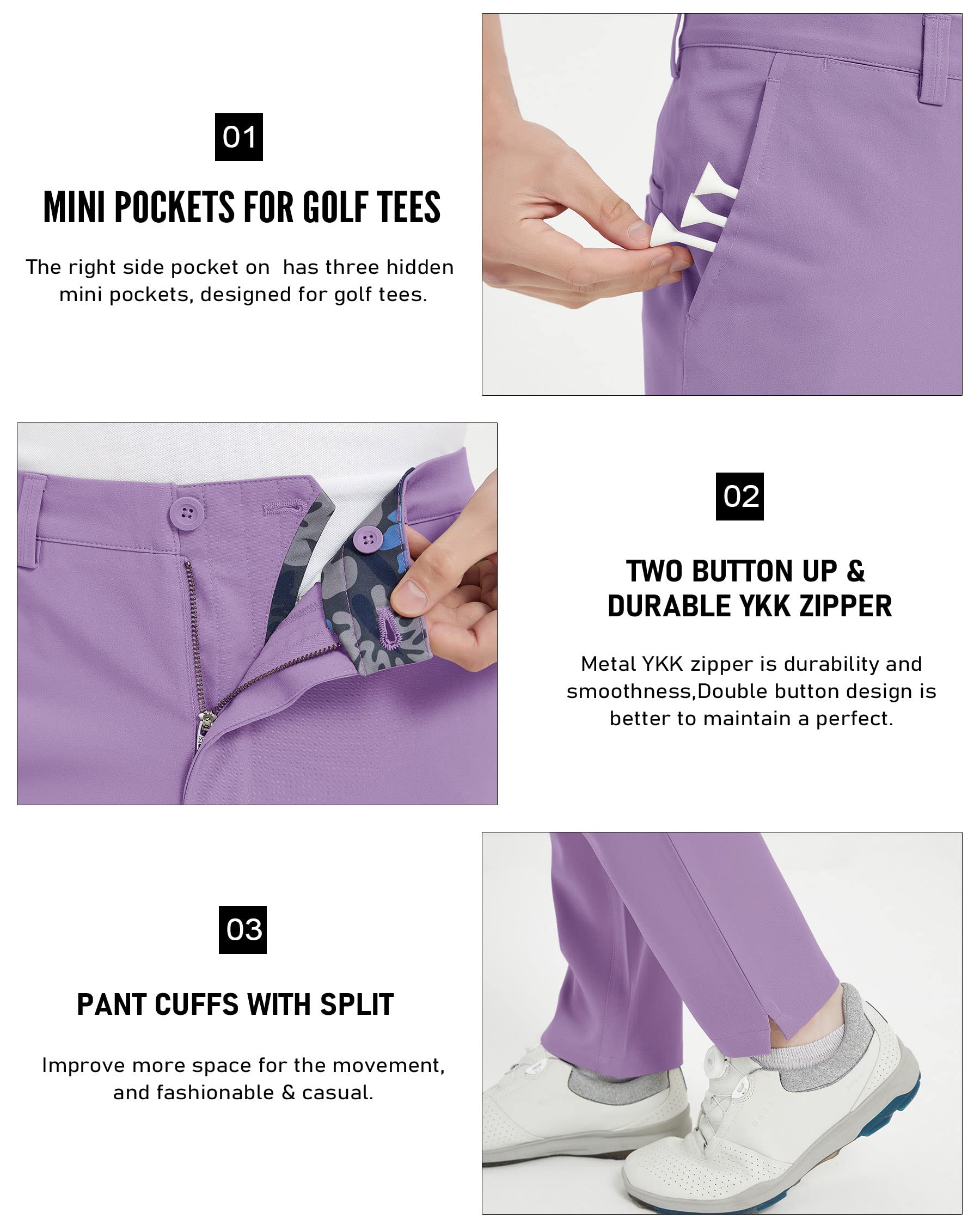 Lesmart Mens Golf Pants Stretch Slim Fit Lightweight Breathable Dry Fit Golf Pants with Pockets Violet 32Wx31L