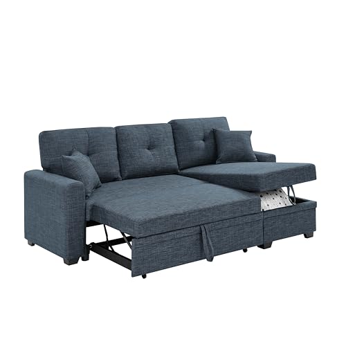 Oadeer Home Pull-Out Sofa Bed Sectional, Blue