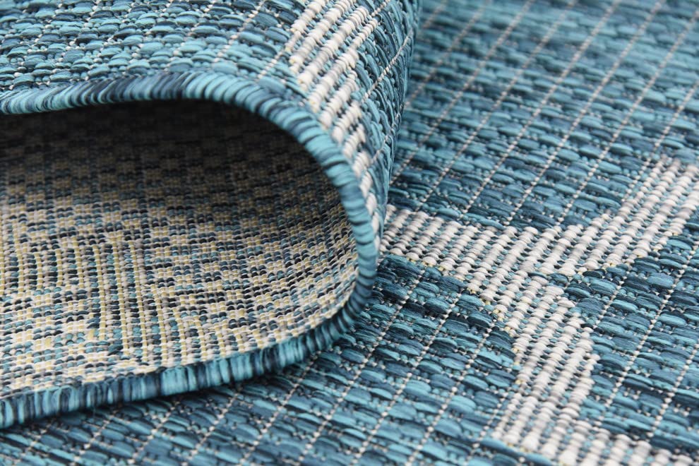Unique Loom Outdoor Trellis Collection Area Rug (6' 1" x 9' Rectangle, Teal/ Gray)