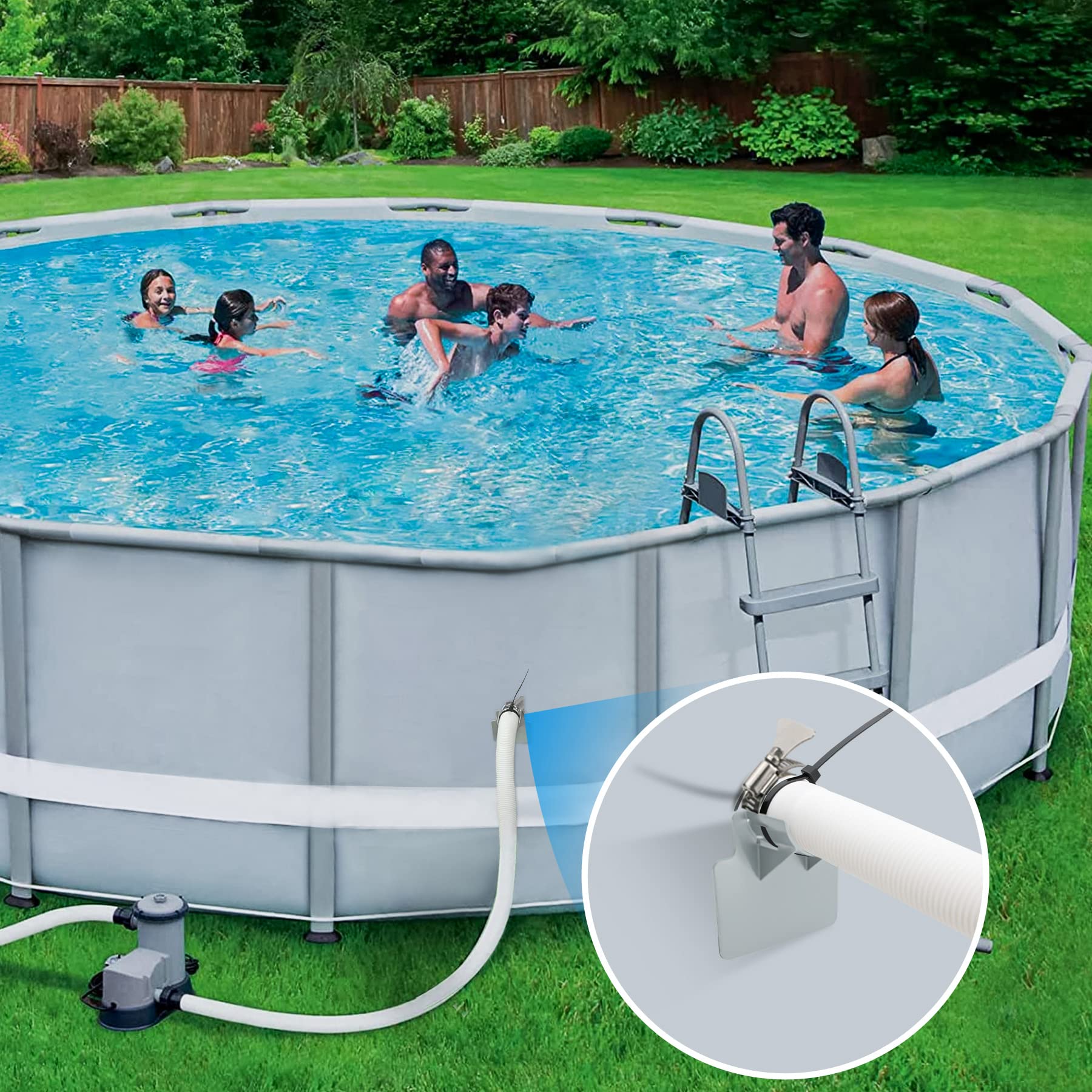 Magoog Swimming Pool Pipe Holders 3 PCS, Fits 1.5'(MAX) Above Ground Swimming Pool Hose Support Brackets, Prevent Pipe Sagging, with 3 Tapes, 6 Cable Ties& 3 Stainless Steel Hose Clamps