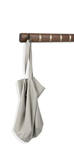 Umbra Flip Wall-Mounted Coat Rack Rail Hook for Hats, Jackets, Bags and More β Modern, Space-Saving Storage Organizer for Entryway, Mudroom, Closet, Bathroom, Bedroom, Kids Room, or Nursery, 8 Hooks, Light Walnut/Gold