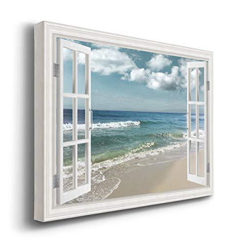 Renditions Gallery Canvas Nature Wall Art Home Paintings & Prints Artwork Cloudy Ocean Beach Sky Glam Romantic Window View Modern Decorations for Dining Room Office Kitchen - 18"x27" LT21