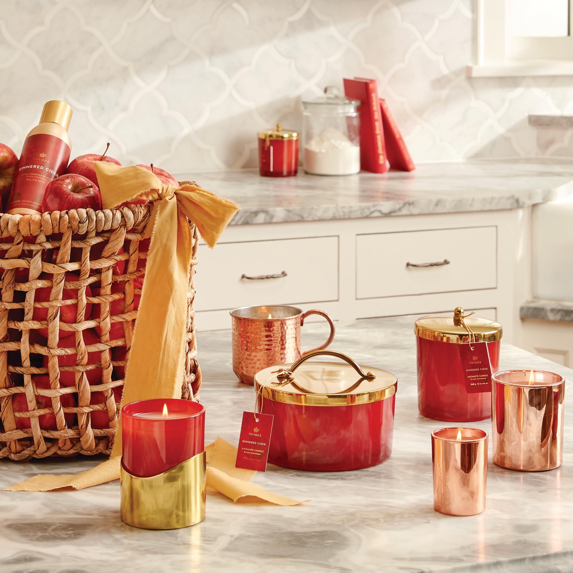 Thymes Simmered Cider Copper Cup Candle - Warm & Spicy Scented Candle with Notes of Apple, Clove, and Cardamom - Luxury Home Fragrance - Copper Candle (10 oz)