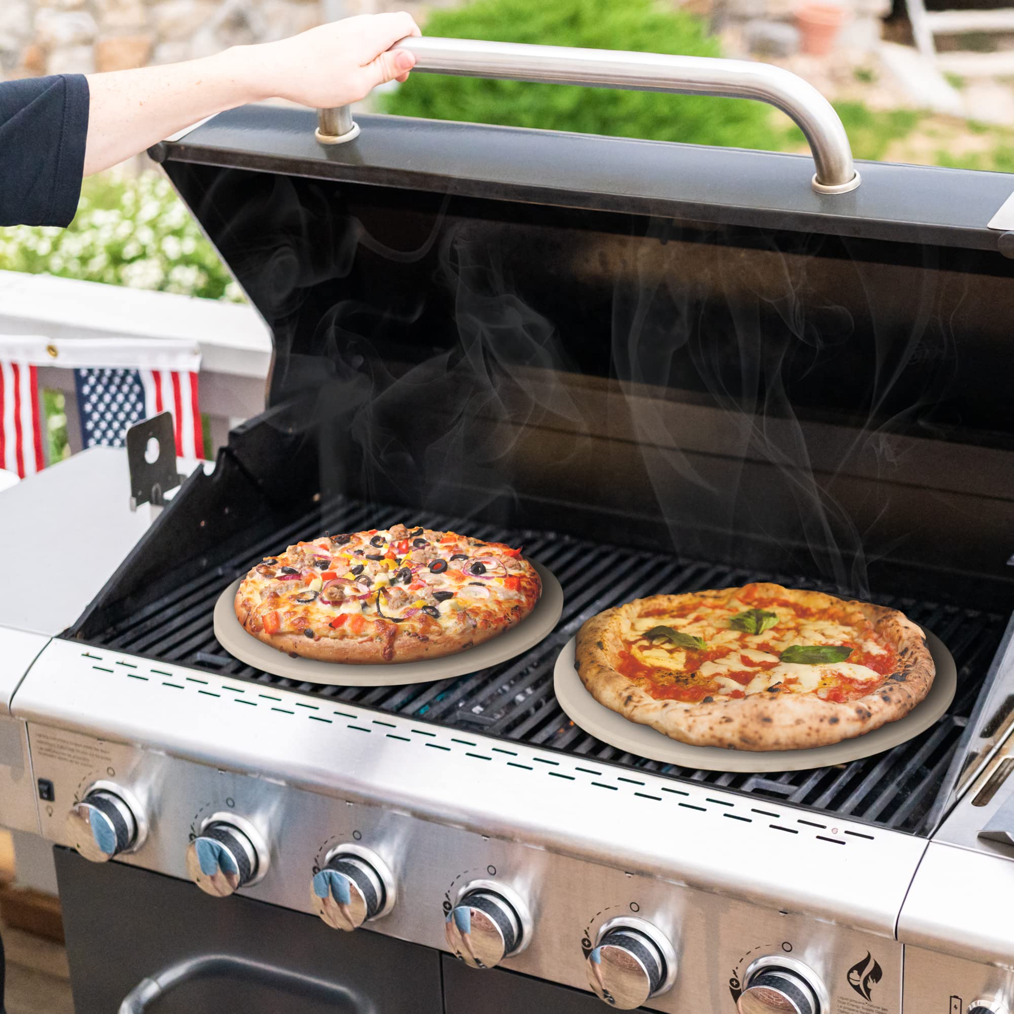 KitchenStar Pizza Stone for Oven and Grill 12 inch + Pizza Cutter Rocker 12" Black - Pizza Making Set Bundle - Premium Pizza Oven Accessories and Tools