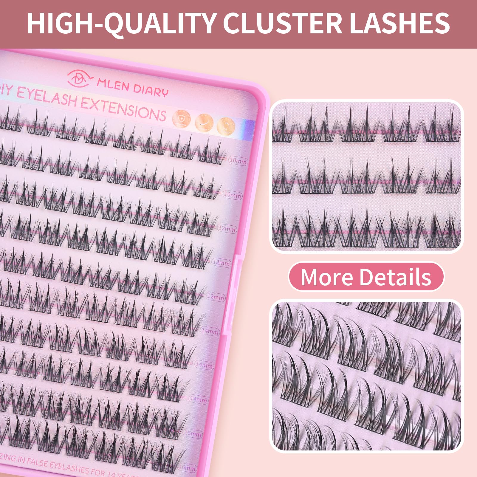 MLEN DIARY 296 Lash Clusters With Glue Individual Lashes Natural Eyelash Extension 4 in 1 False Lashes Manga Lashes Natural Look 9-12mm Lashes Wispy Cat Eye Lashes Fluffy Anime Eyelashes Extension Kit