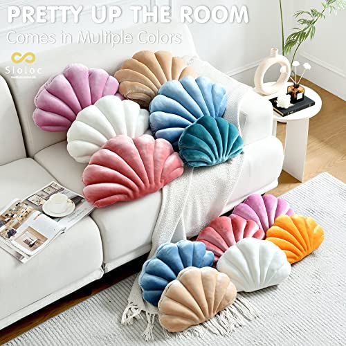 Sioloc Shell Pillows,Seashell Shaped Throw Pillows Soft Velvet Insert Decorative Pillows for Bed Couch Living Sofa Room Decor Accent Throw Pillow(Coral,13 X 10 inches), Teal