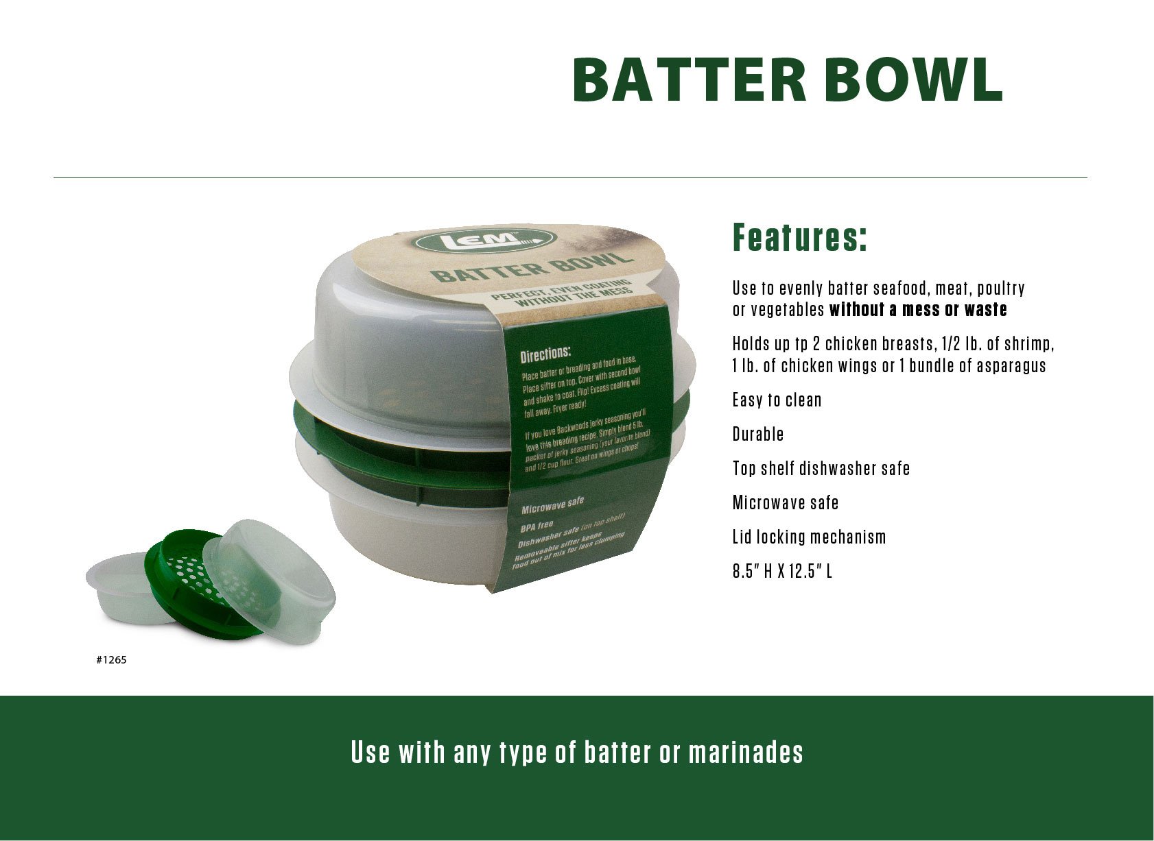 LEM Products 1265 Plastic Batter Bowl, 1 pounds, Green