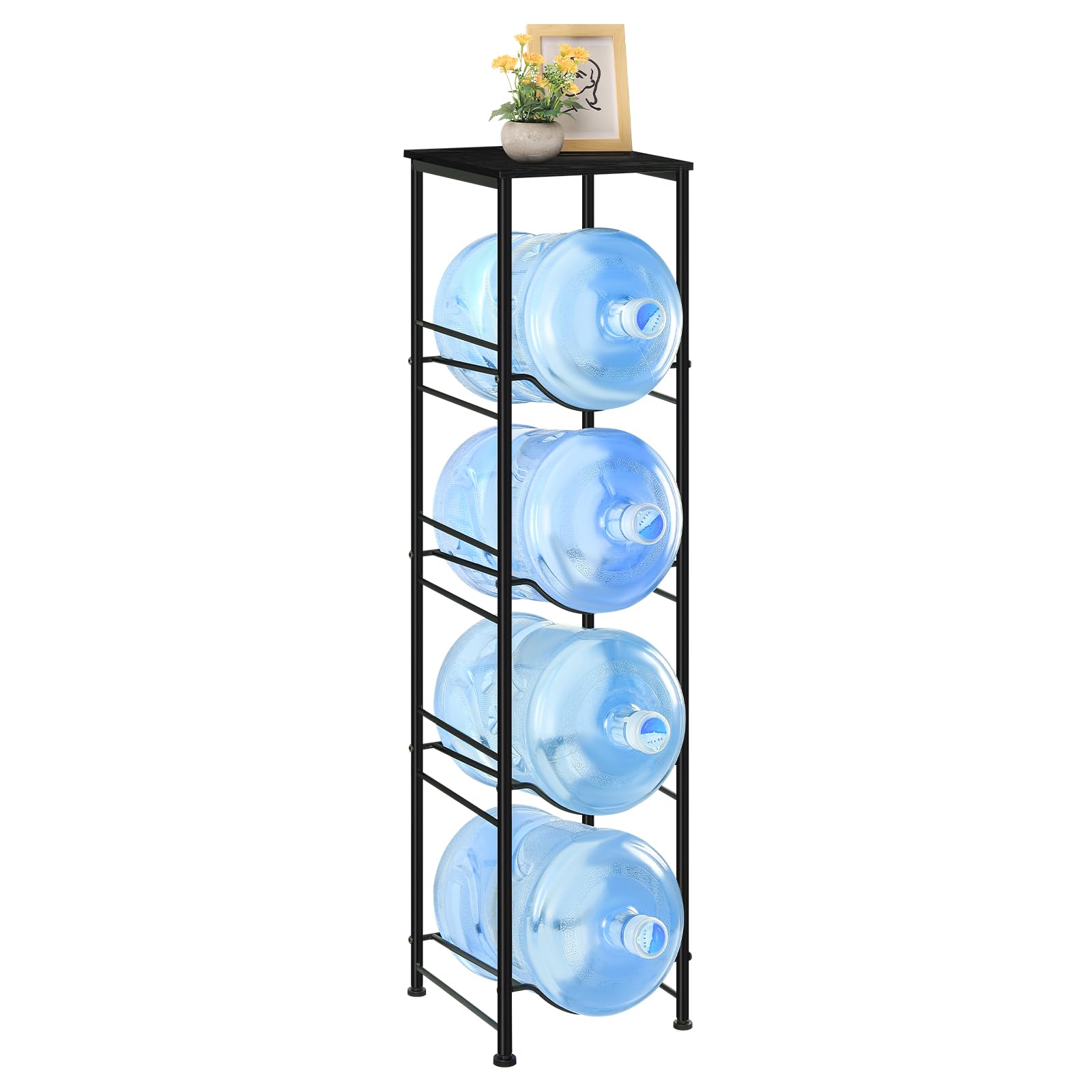 MOOACE 3-Tier Water Jug Rack, 5 Gallon Water Bottle Holder Organizer with Top Storage Shelf, Black