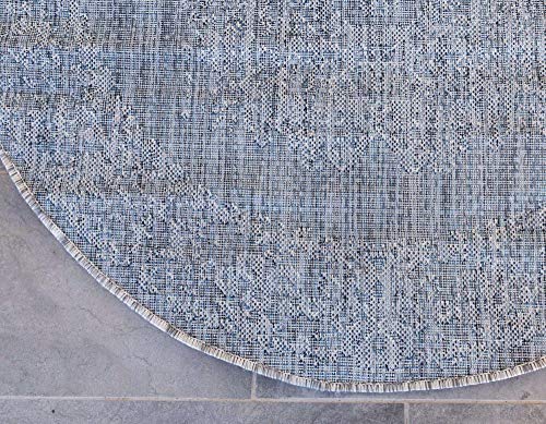 Unique Loom Outdoor Traditional Collection Area Rug - Timeworn (5' 3" Round, Blue/ Gray)