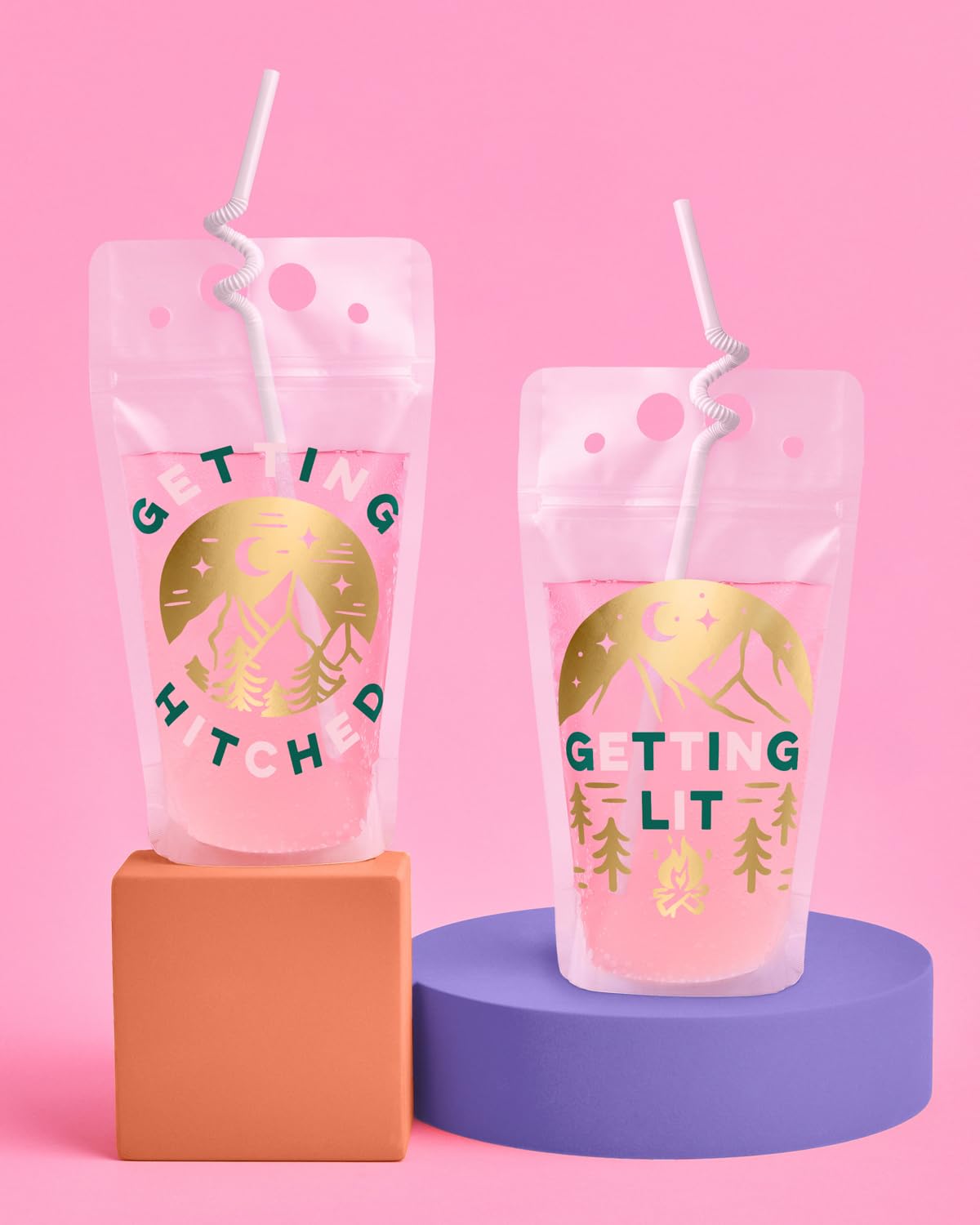 xo, Fetti Camp Bachelorette Drink Pouches - 16 pcs | Bach Party Decorations, Camp Bride Drinkware, Getting Lit + Getting Hitched, Bridesmaid Favor, Bride to Be Gift + Bridal Shower Supplies