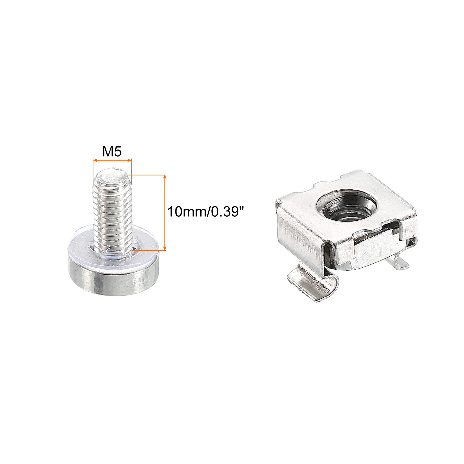PATIKIL Rack Mount Cage Nuts M5x15mm Mounting Screws 304 Stainless Steel for Server Rack Cabinets with Washers, Silver Tone 20 Sets