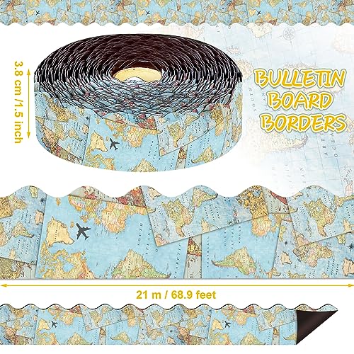 Outus 68.9 ft Magnetic Bulletin Board Border Travel the Map Roll Magnetic Border Trim Globes Map Magnetic Strips Trim for Classroom Chalkboard Wall Refrigerator Whiteboards Decor